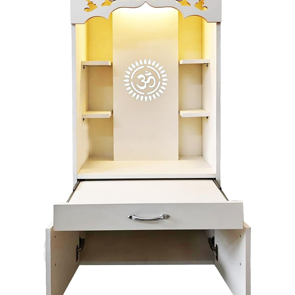 Premium Engineered Wood Temple with Integrated LED & Acrylic Om Panel ...