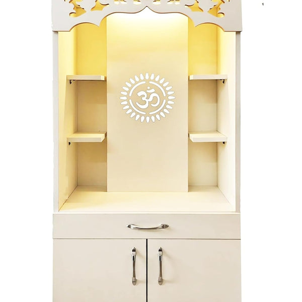 Premium Engineered Wood Temple with Integrated LED & Acrylic Om Panel ...